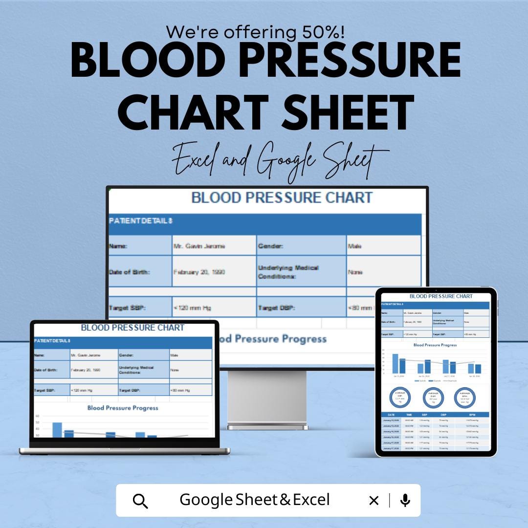 Blood Pressure Chart Sheet - Track BP Progress - Health Monitoring ...