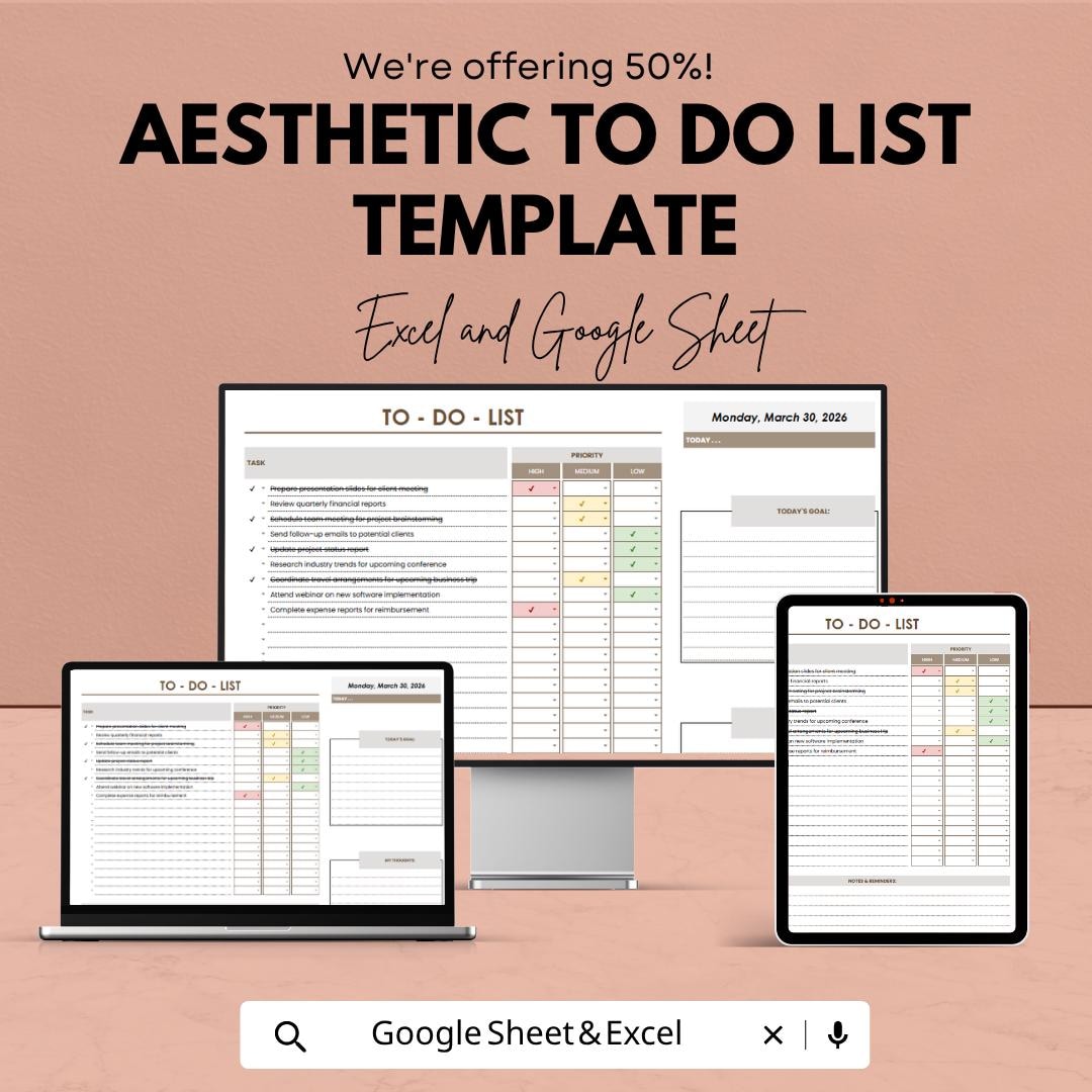 Aesthetic to Do List Template | Daily Planner Spreadsheet | Task ...