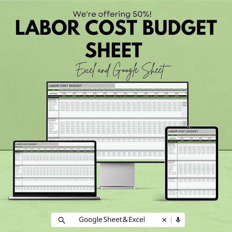 Labor Cost Budget Sheet | Excel and Google Sheets Template | Employee ...