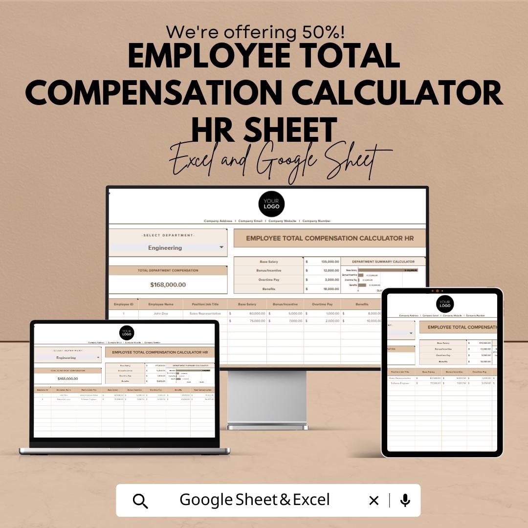 Employee Total Compensation Calculator HR Template | Excel & Google ...