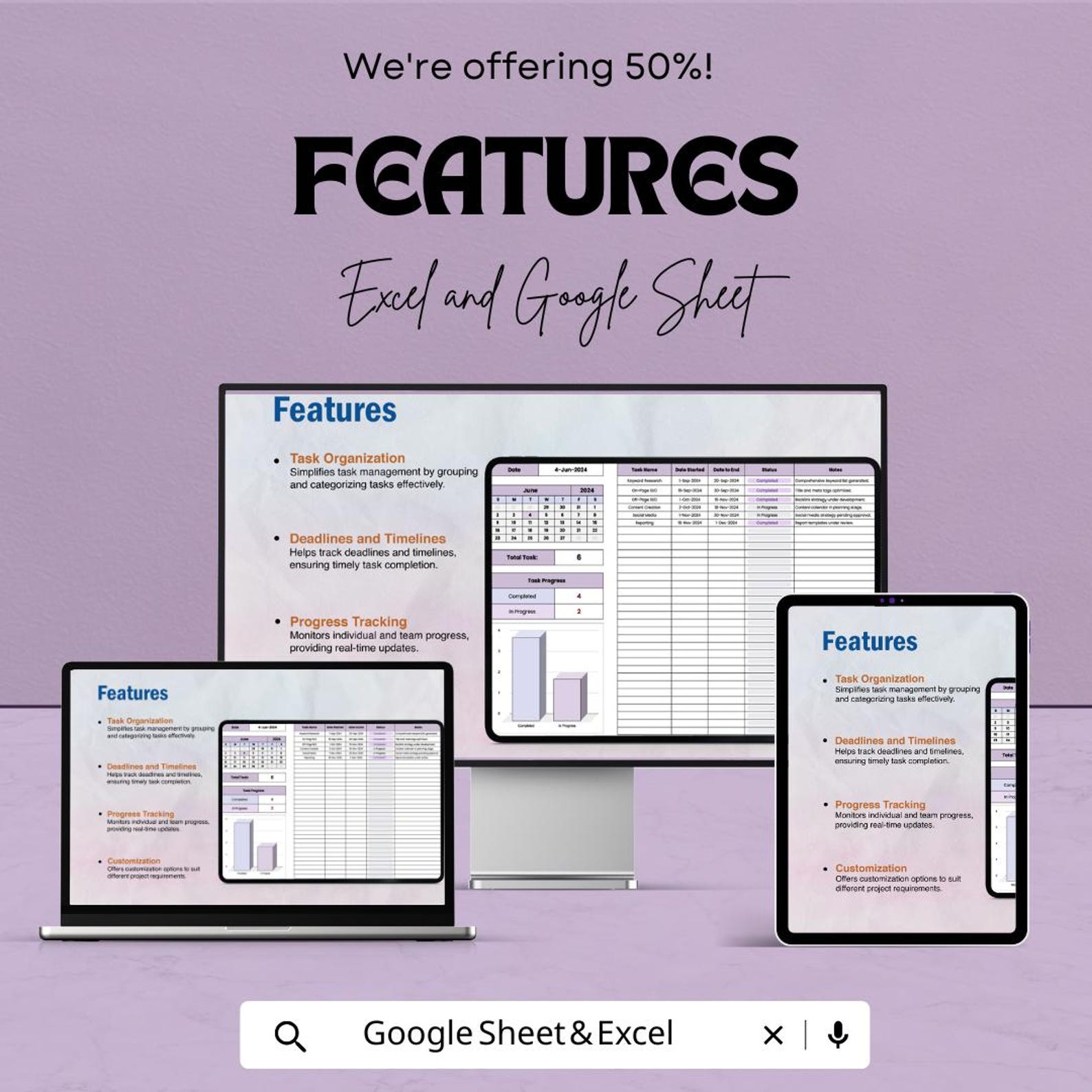 Task Tracker Sheet for Excel and Google Sheets | Project Organizer ...