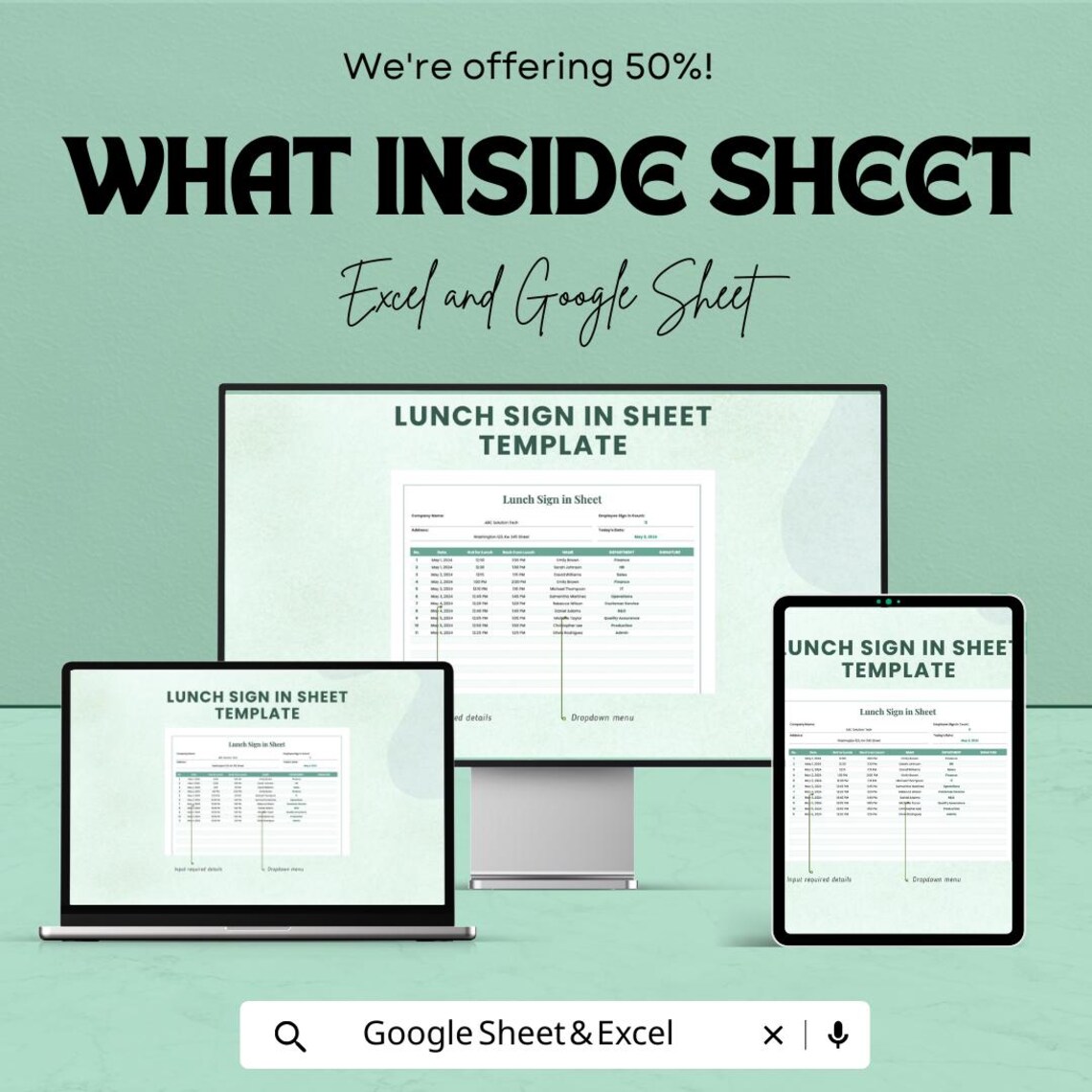 Lunch Sign-in Sheet - Excel & Google Sheet - Track Attendance With Ease ...
