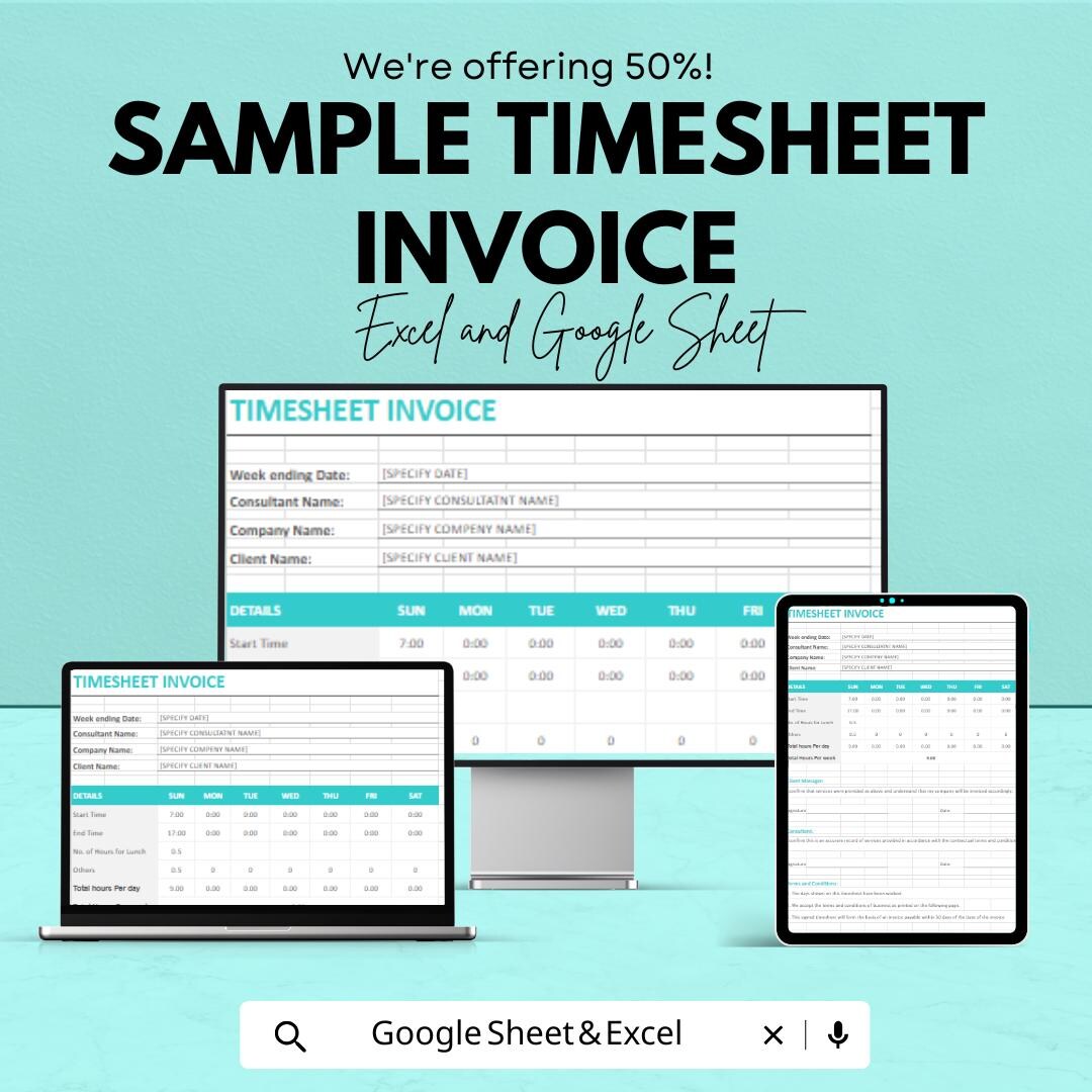 Sample Timesheet Invoice Sheet - Customizable Template for Freelancers ...