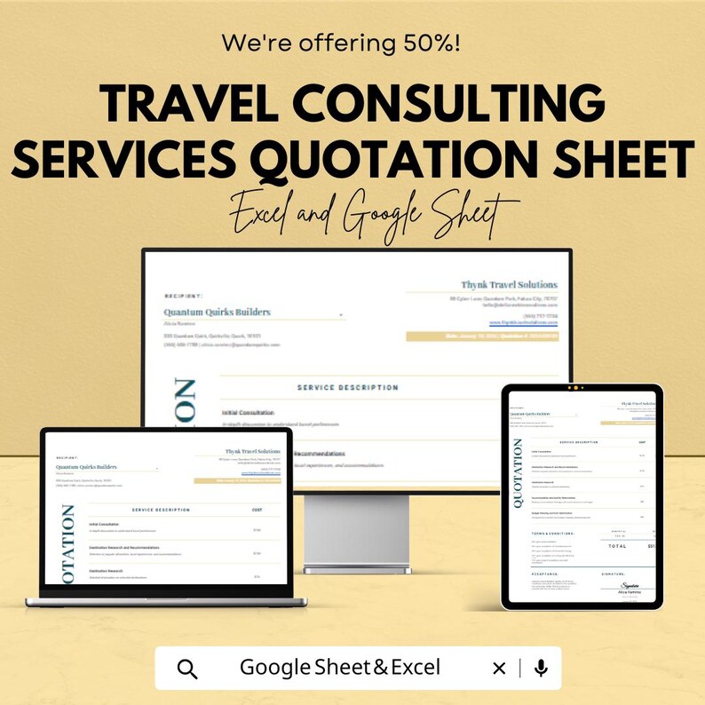Travel Consulting Services Quotation Sheet | Excel & Google Sheets ...