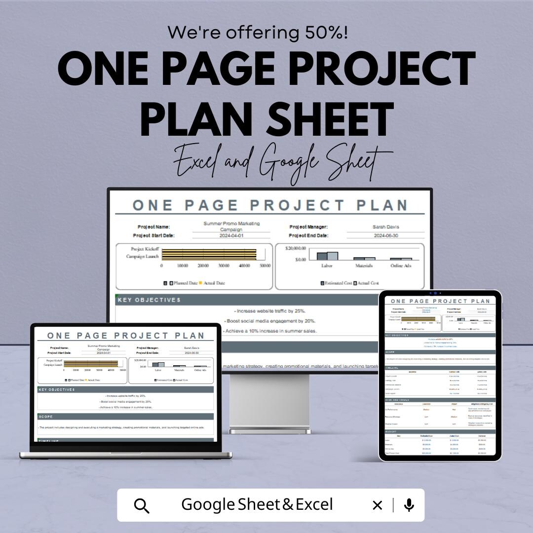 One Page Project Plan Sheet – Excel & Google Sheets Template for ...