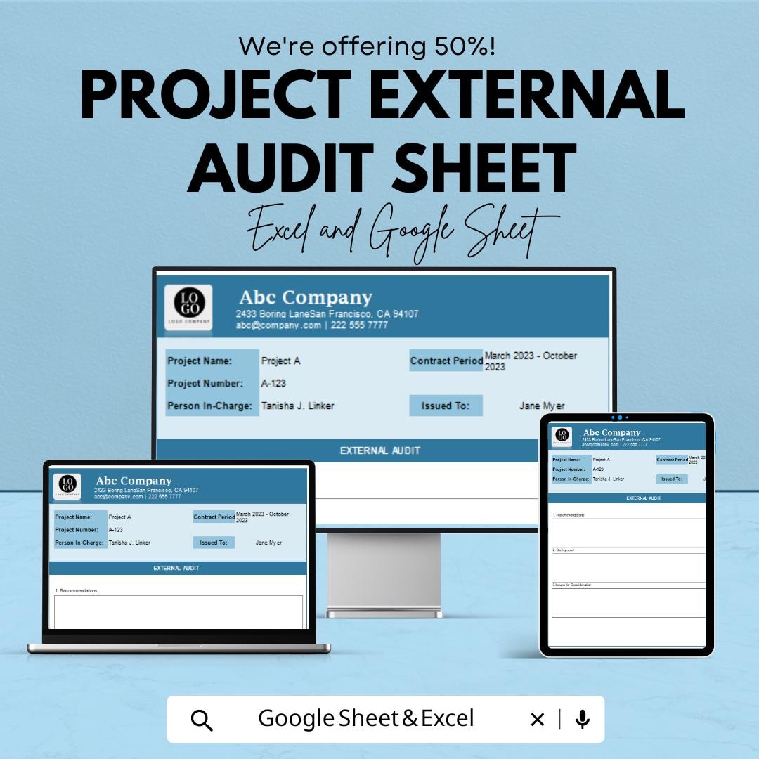 Project External Audit Sheet for Excel and Google Sheets - Streamline ...