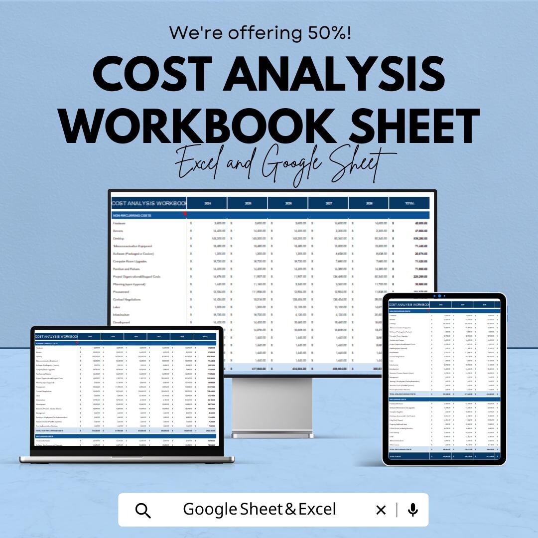 Cost Analysis Workbook Sheet for Business Budgeting | Excel and Google ...