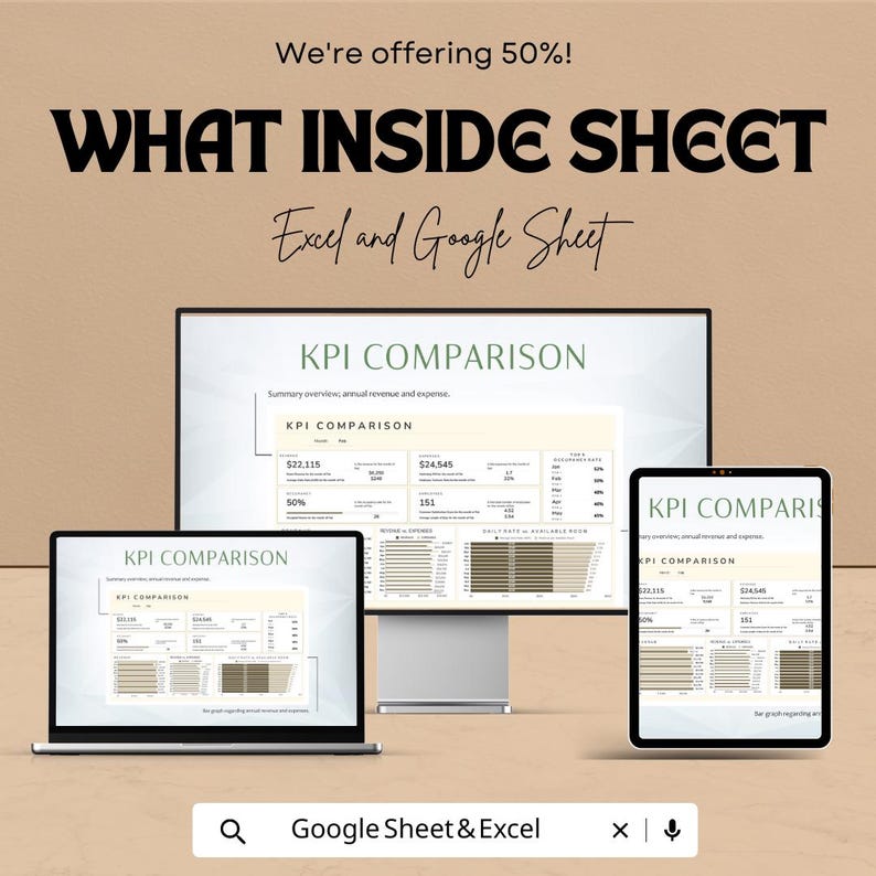KPI Comparison Bar Chart Template | Excel & Google Sheets | Track and ...