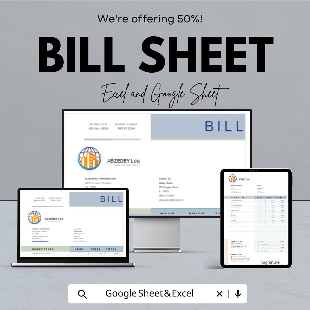 50% off | Customizable Bill Sheet Template for Excel & Google Sheets ...
