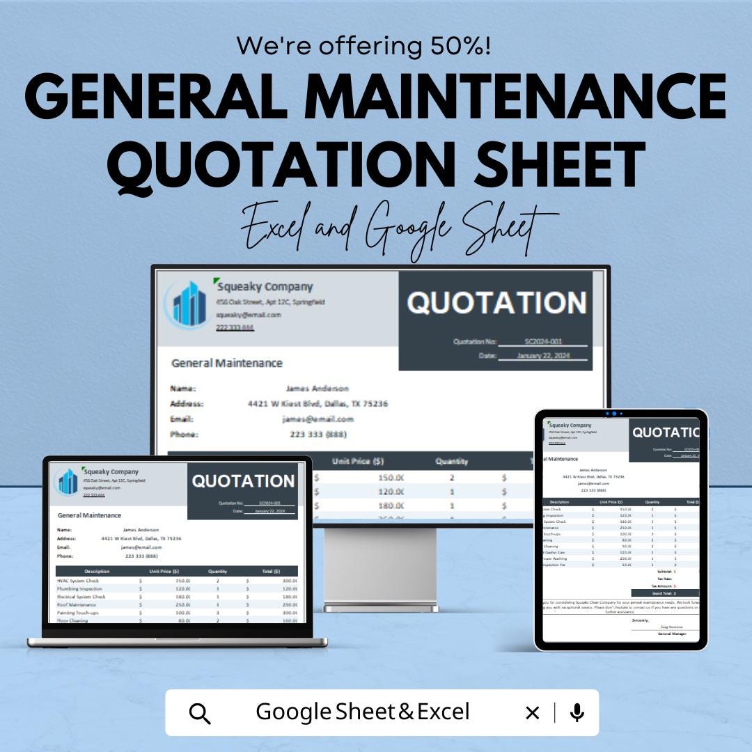General Maintenance Quotation Sheet | Service Quote Template | Google ...