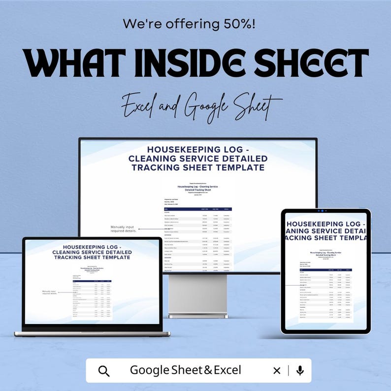 Housekeeping Log - Cleaning Service Detailed Tracking Sheet | Excel and ...