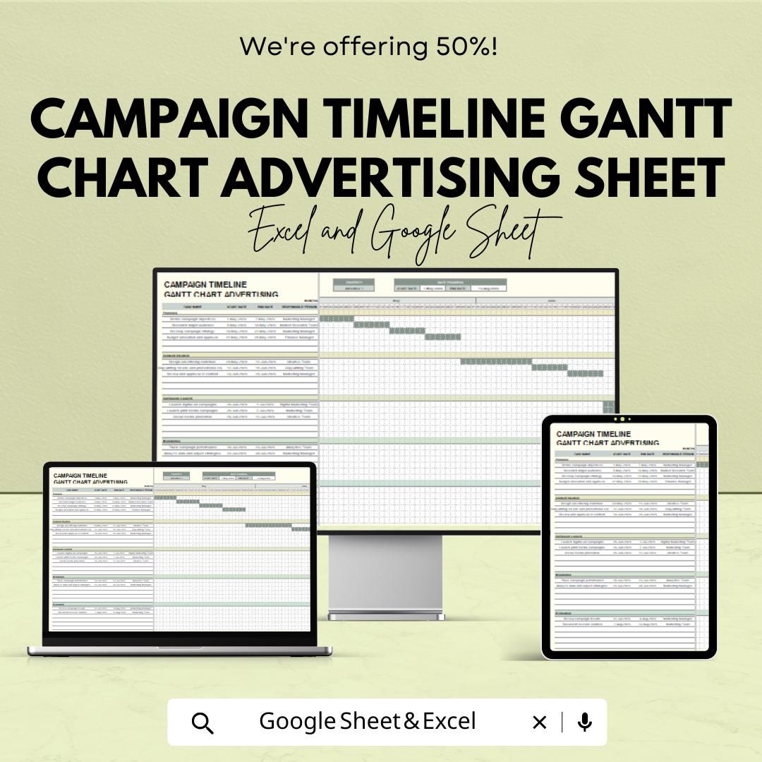 Campaign Timeline Gantt Chart Advertising Sheet | Media Plan Scheduling ...