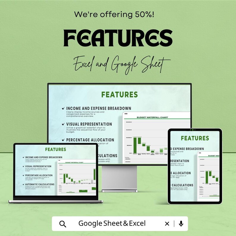 Budget Waterfall Chart Template | Excel & Google Sheets Budget Tracker ...