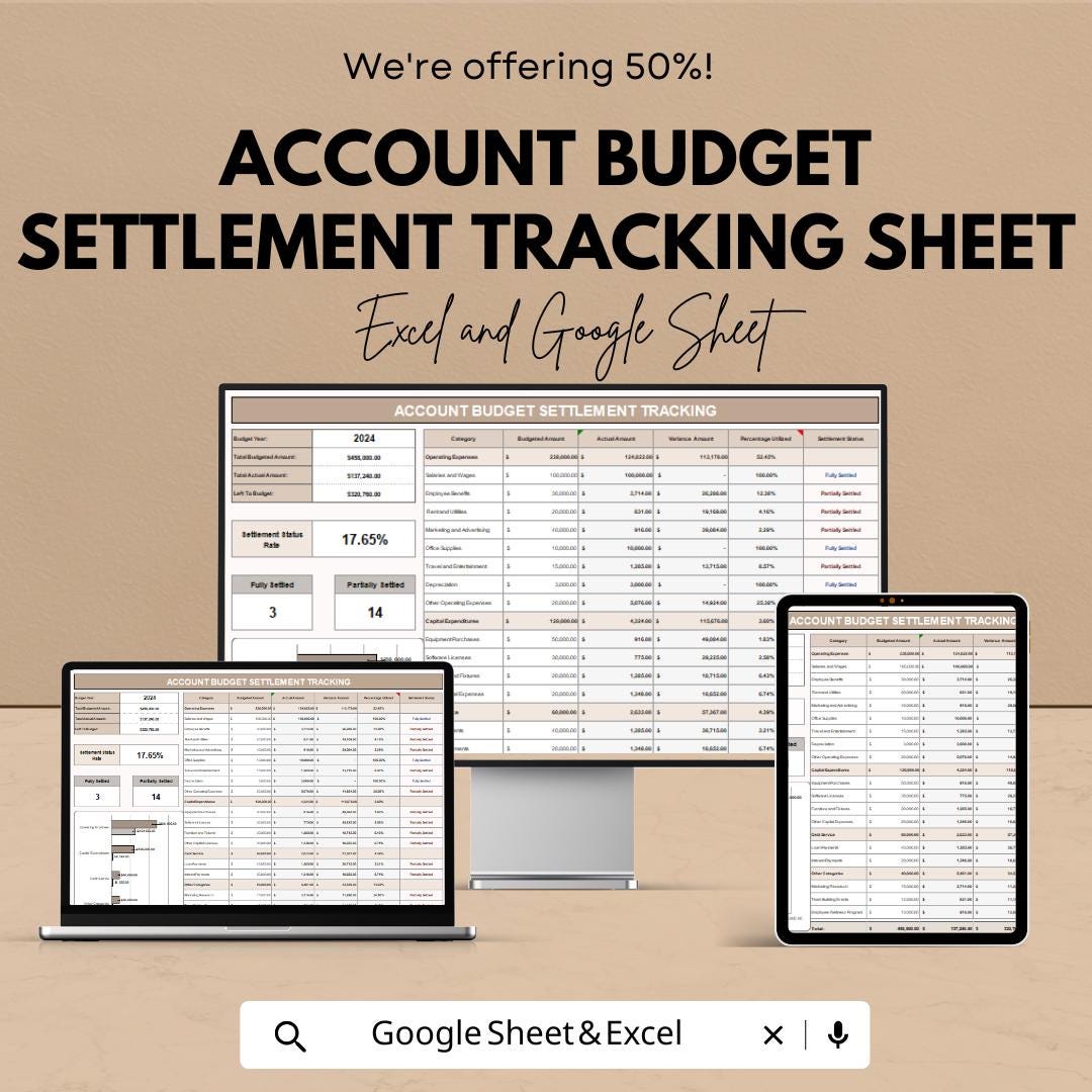 Account Budget Settlement Tracking Sheet – Excel and Google Sheet ...
