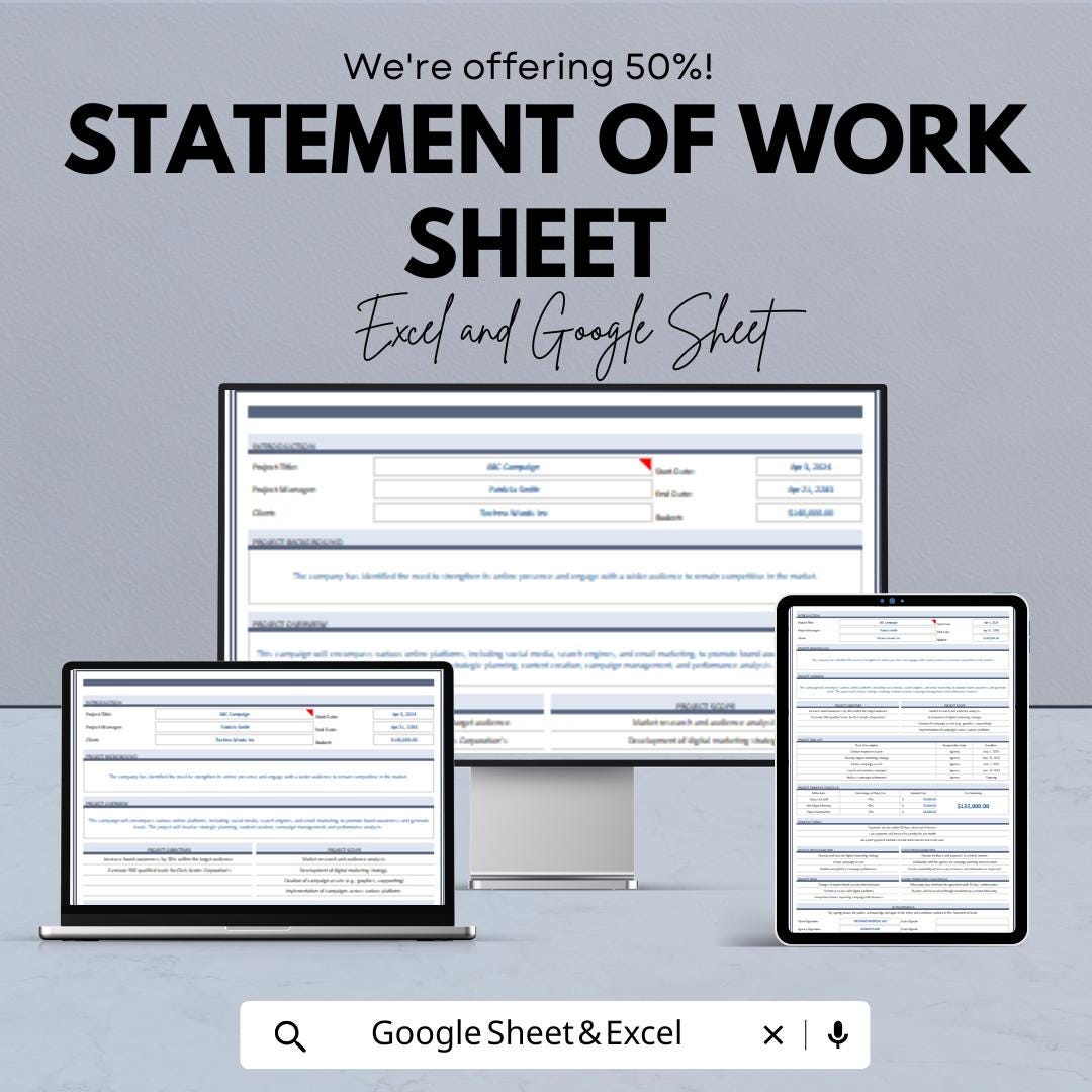 Statement of Work Sheet – Excel & Google Sheet Template for Project ...