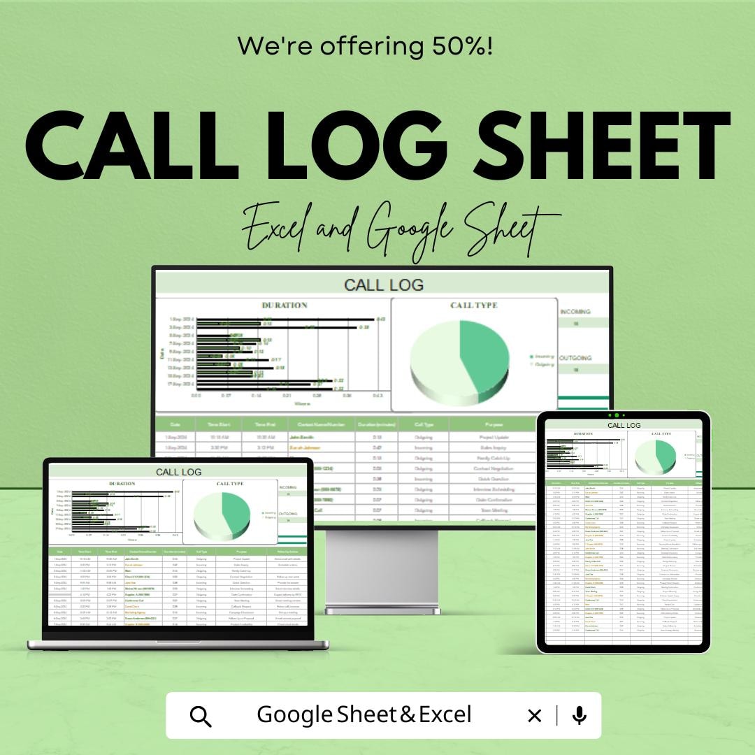 Call Log Sheet | Google Sheets & Excel Template | Client Call Tracker ...