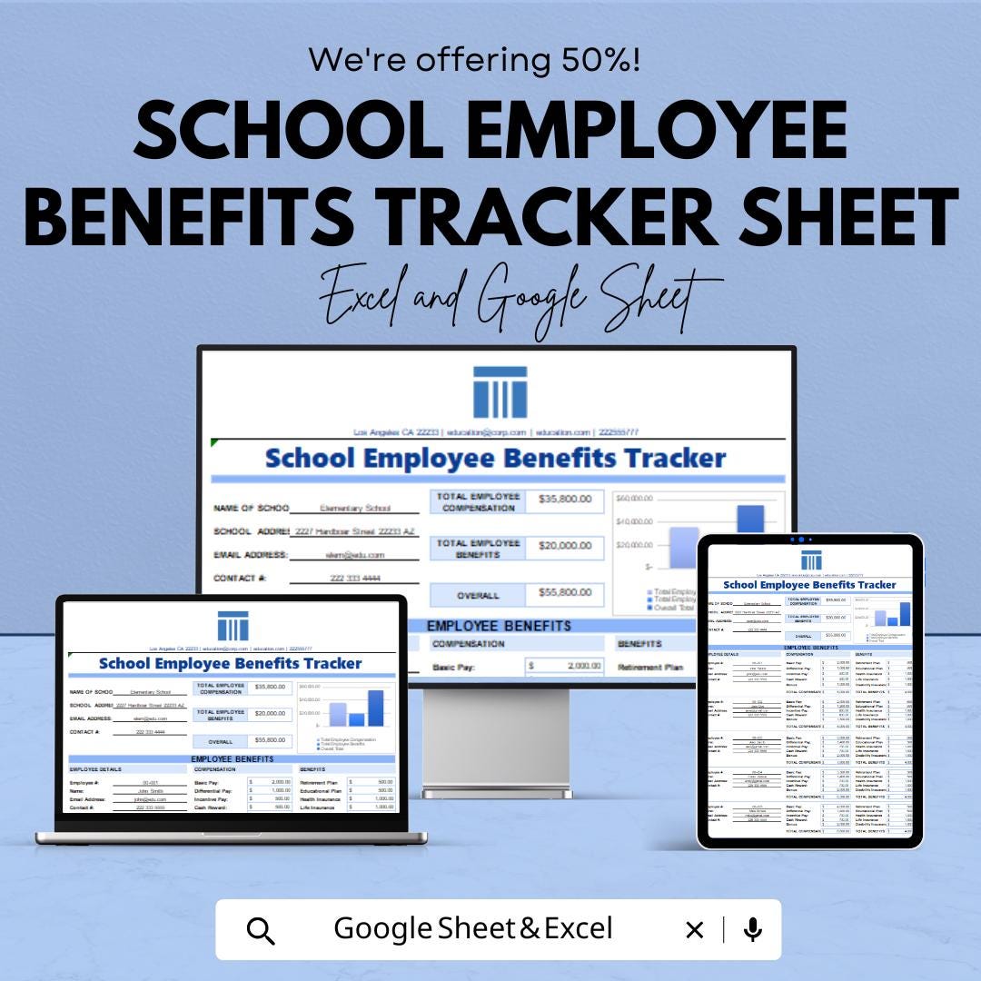 School Employee Benefits Tracker Sheet | Excel & Google Sheets Template ...
