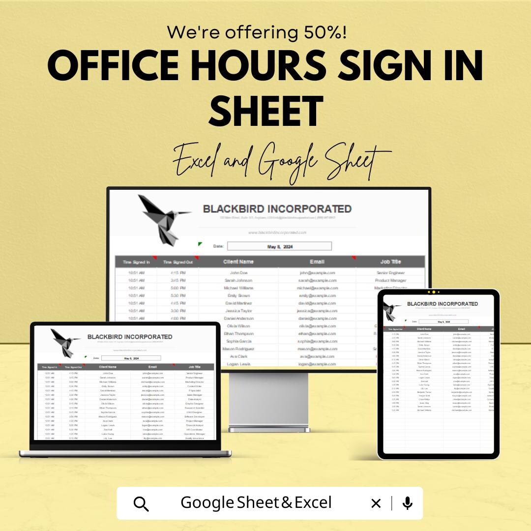 Office Hours Sign-in Sheet Template - Excel and Google Sheet | Employee ...