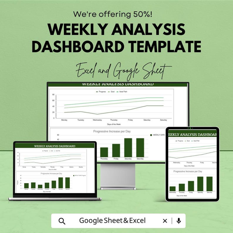 Weekly Analysis Dashboard Template | Weekly Report Spreadsheet | Data ...