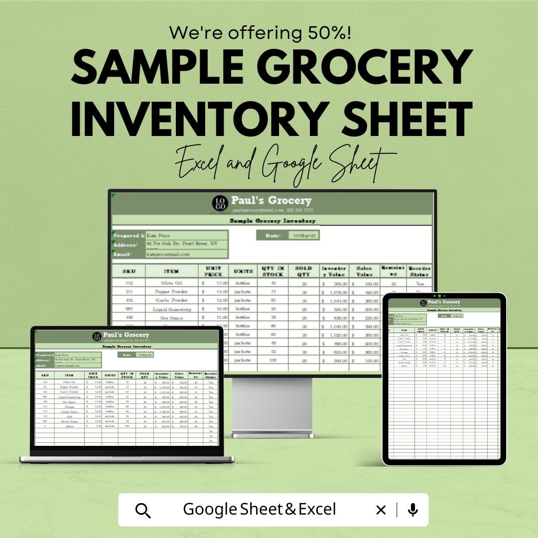 Sample Grocery Inventory Sheet - Excel & Google Sheets Template for ...