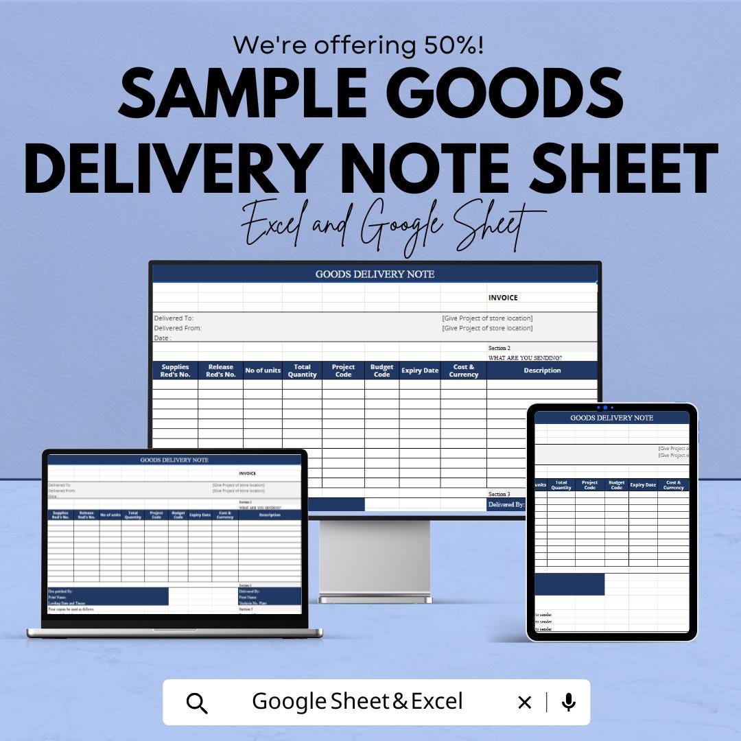 Sample Goods Delivery Note Sheet - Excel & Google Sheets Template for ...