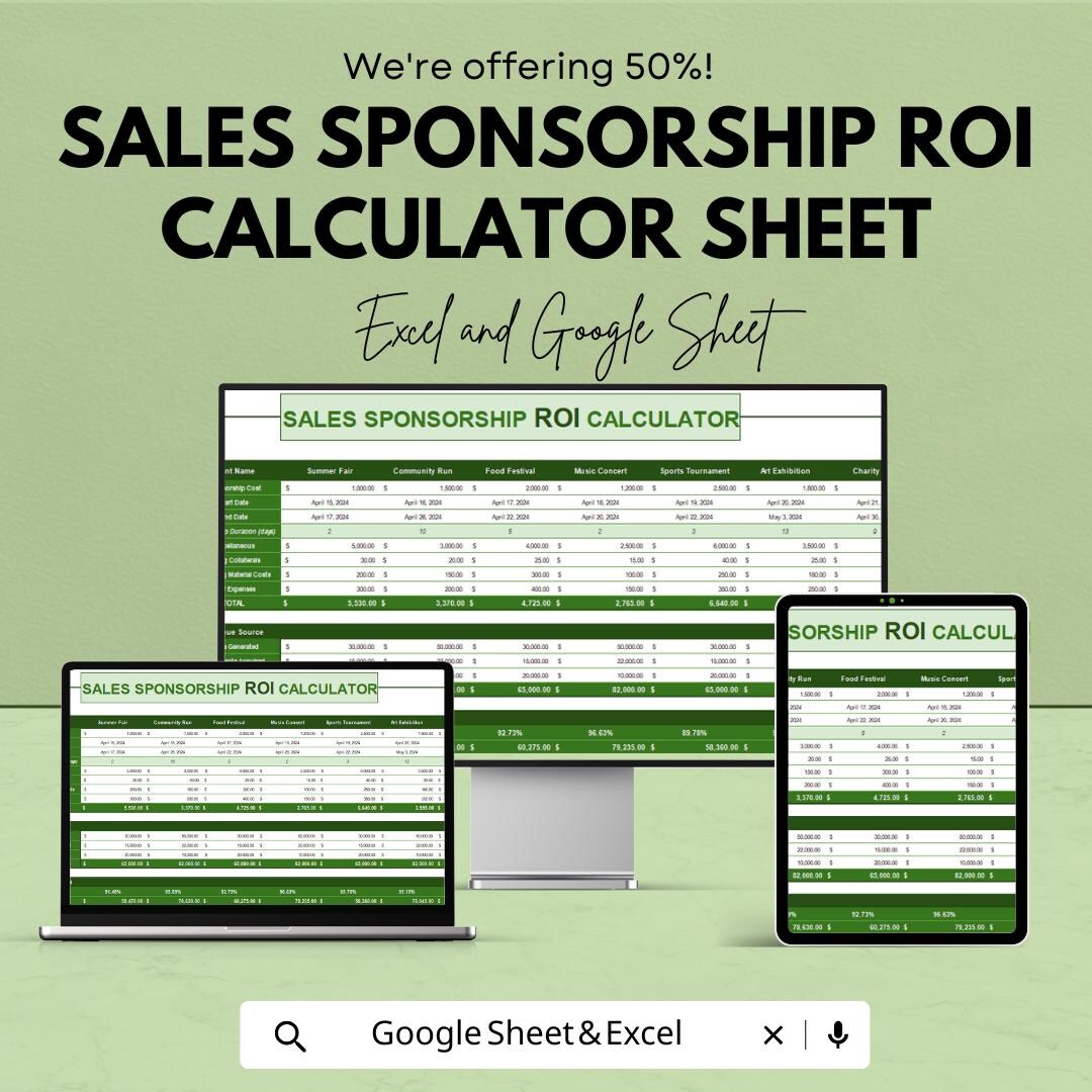 Sales Sponsorship ROI Calculator – Excel & Google Sheets Template for ...