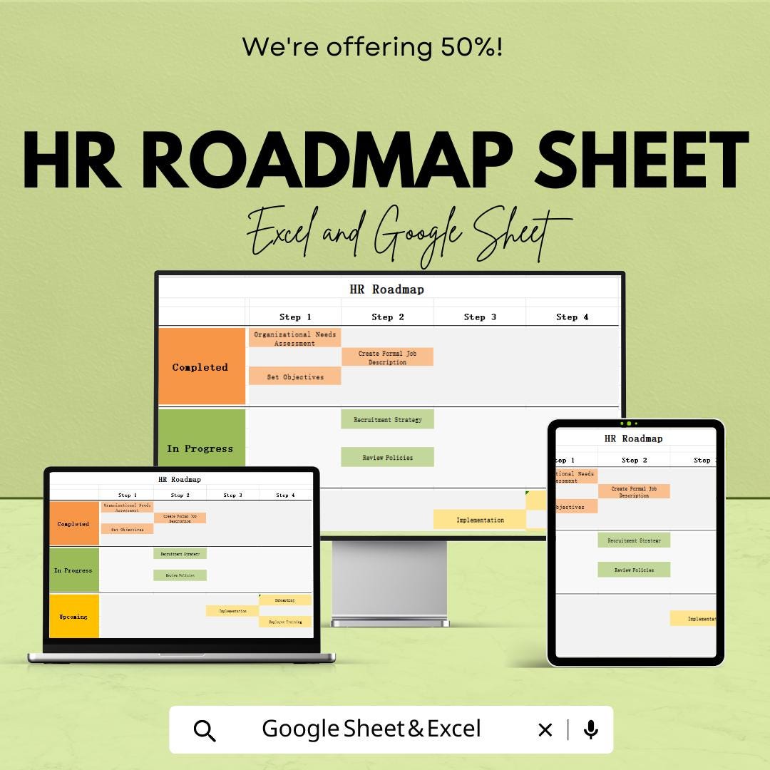 HR Roadmap Template | Excel and Google Sheets for HR Planning | Employee Recruitment & Strategy ...