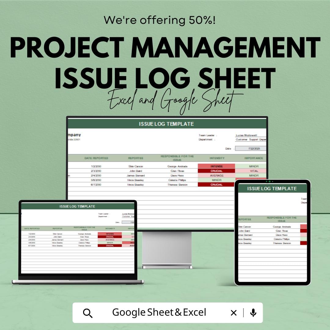 Project Management Issue Log Template | Excel & Google Sheets | Track ...