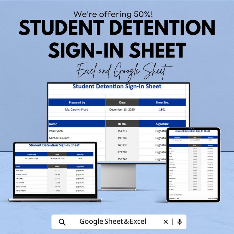 Student Detention Sign-in Sheet – Editable Excel & Google Sheet ...