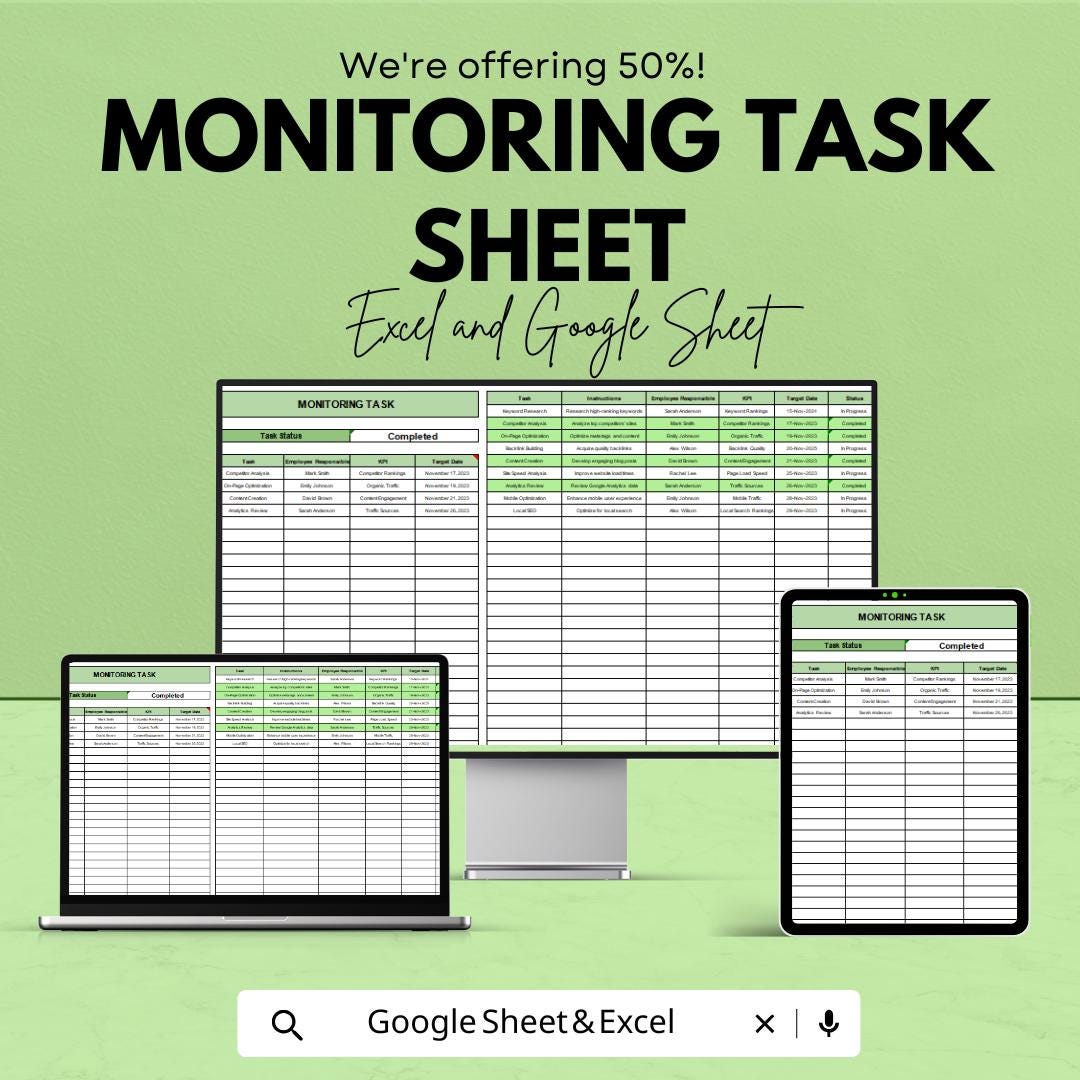 Monitoring Task Sheet Excel & Google Sheets | Task Tracker Template for ...