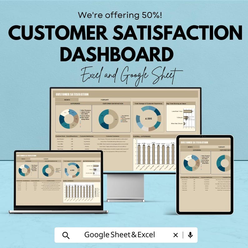 Customer Satisfaction Dashboard Template | Excel & Google Sheet | Real ...