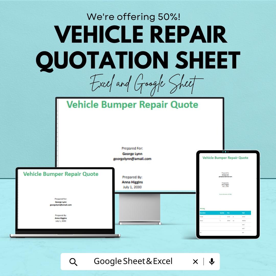 Vehicle Repair Quotation Sheet | Professional Excel and Google Sheets ...
