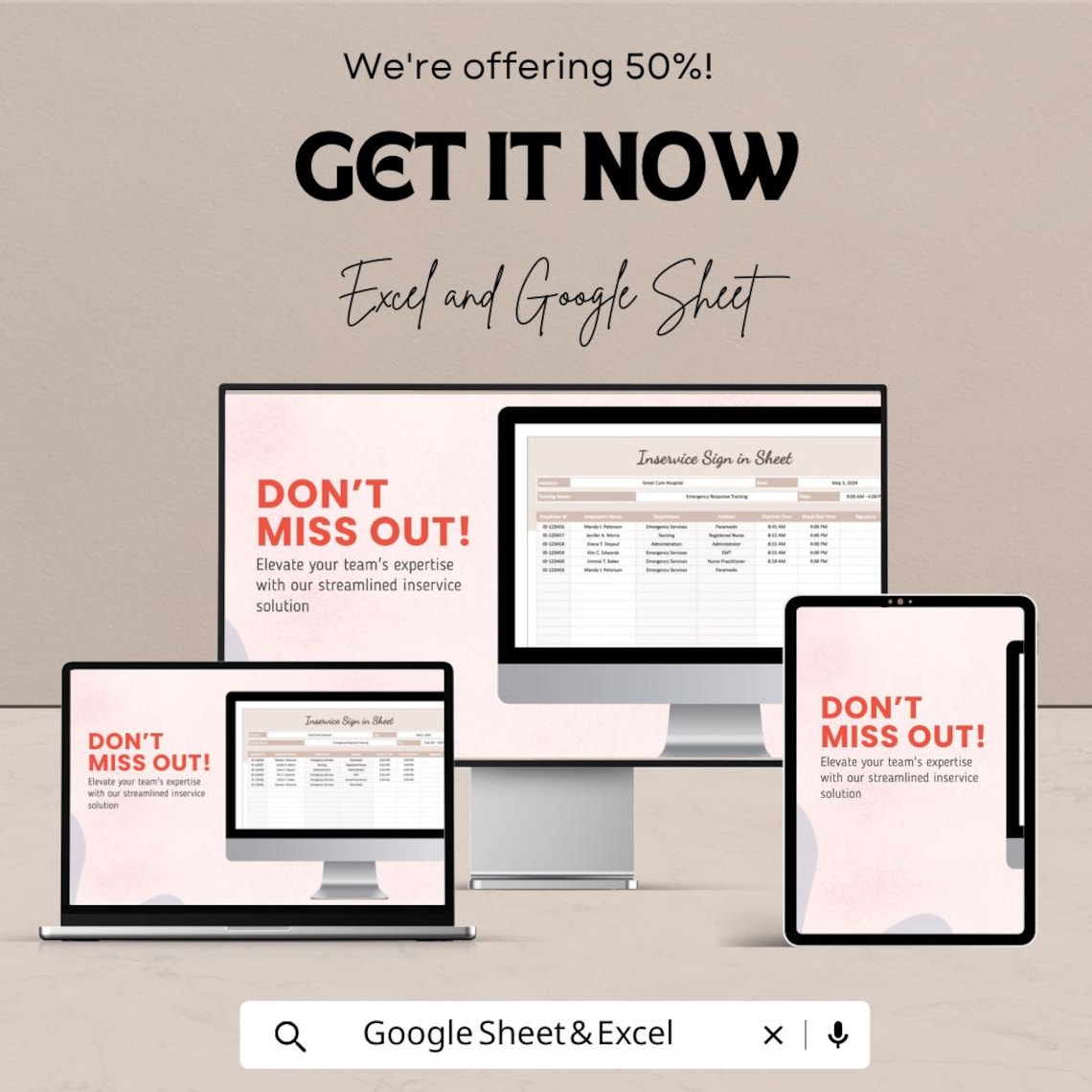 Inservice Sign in Sheet | Editable Excel and Google Sheet Template ...