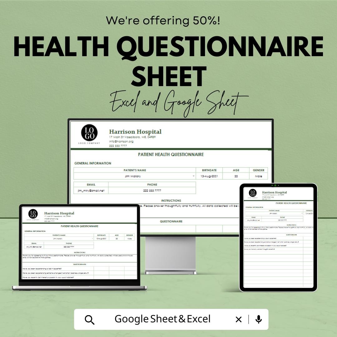 Health Questionnaire Template - Editable Excel & Google Sheets ...