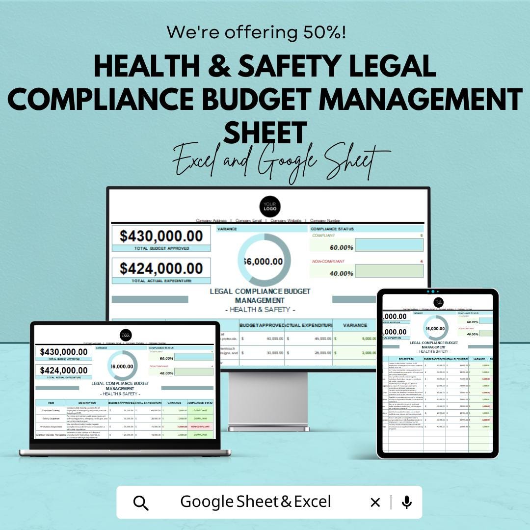 Health & Safety Legal Compliance Budget Management Sheet - Excel and ...
