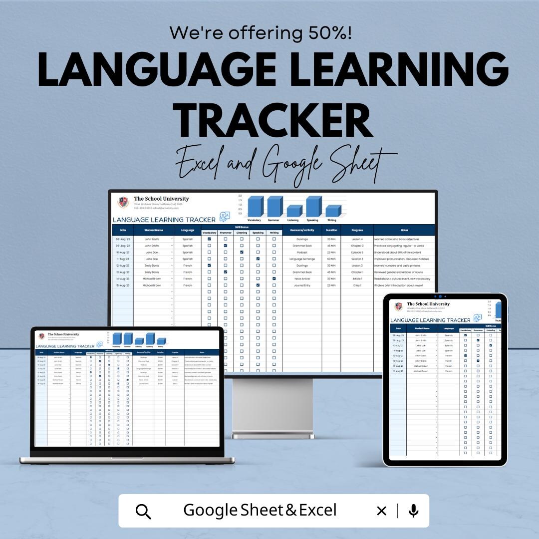 Language Learning Tracker Template | Study Planner Spreadsheet ...