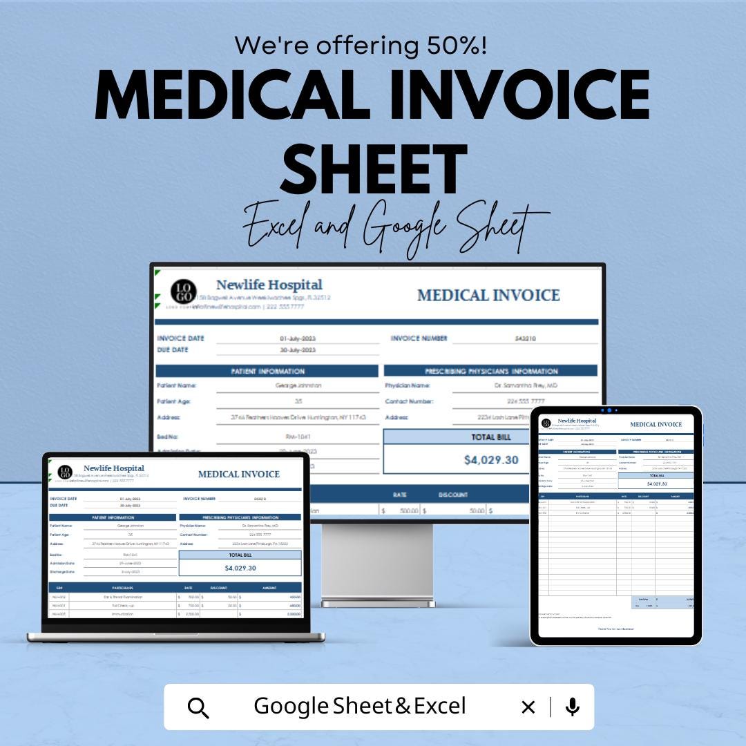Medical Invoice Sheet - Customizable Template for Healthcare Billing ...