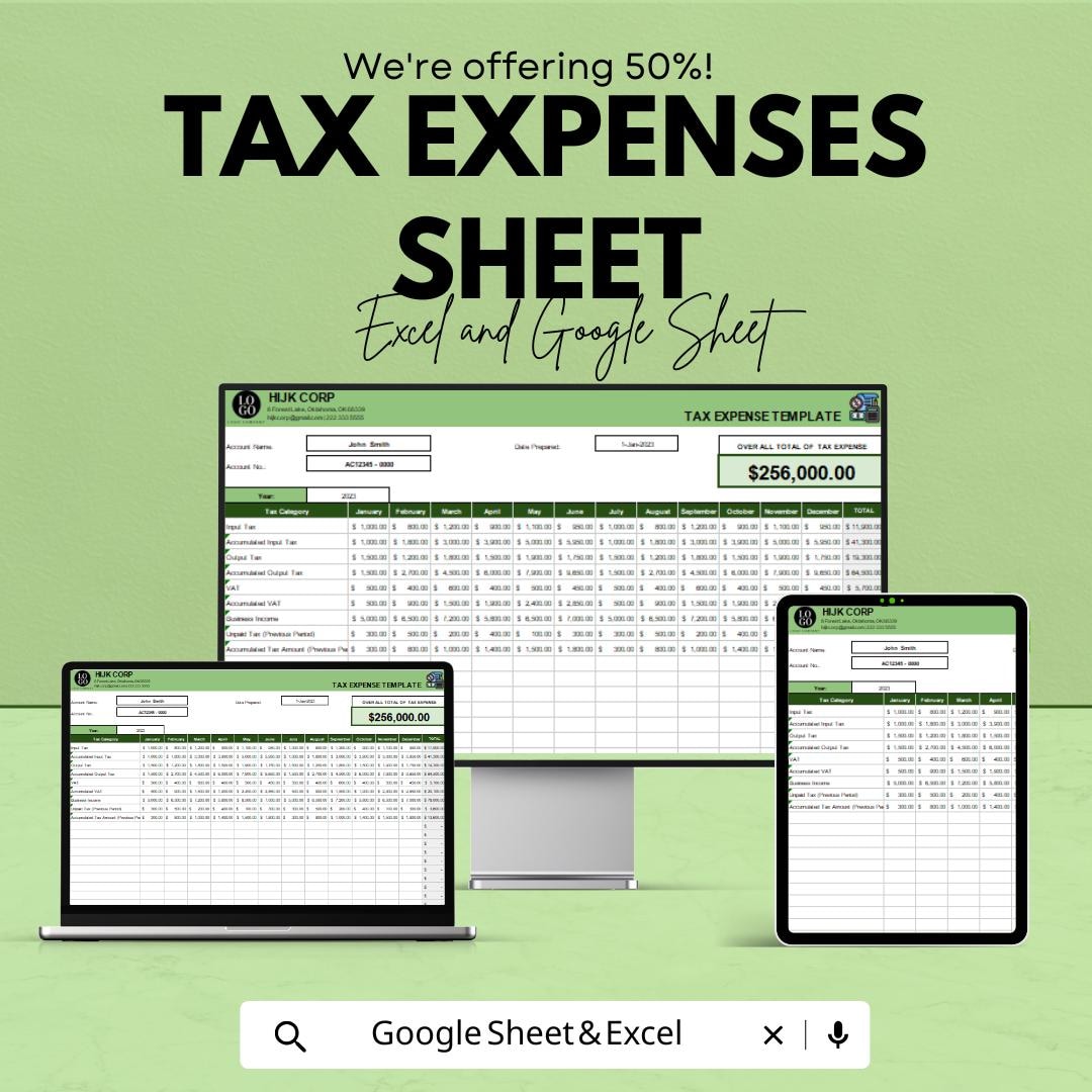 Tax Expenses Sheet | Excel & Google Sheet | Tax Tracking Template ...