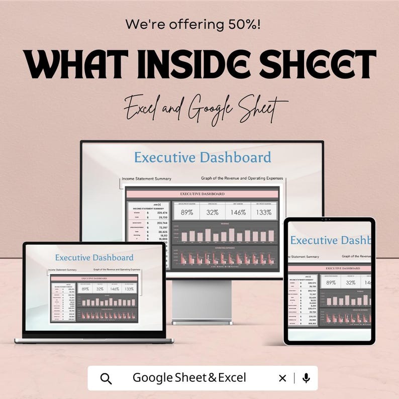 Executive Dashboard Excel and Google Sheet Template - Financial ...