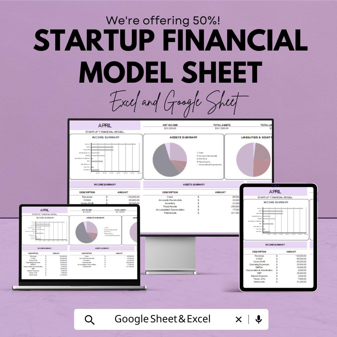 Startup Financial Model Template for Excel and Google Sheets | Budget ...