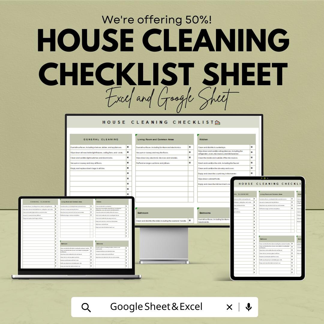 House Cleaning Checklist Sheet | Excel and Google Sheets Template ...