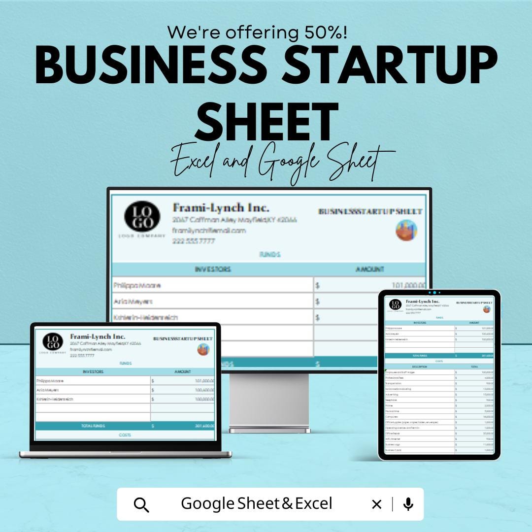 Business Startup Sheet - Excel & Google Sheets Template for Business ...
