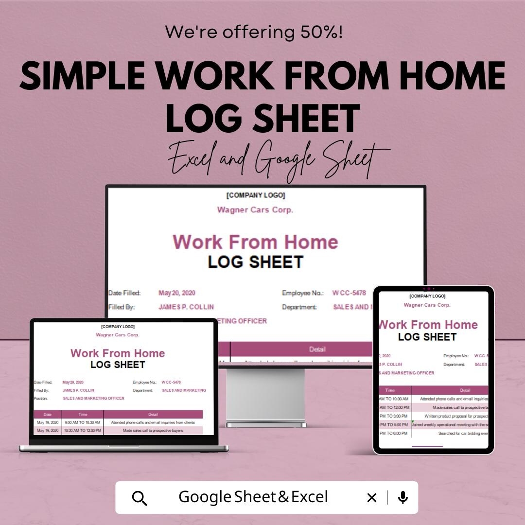 Simple Work From Home Log Sheet Template | Track Daily Work Hours and ...