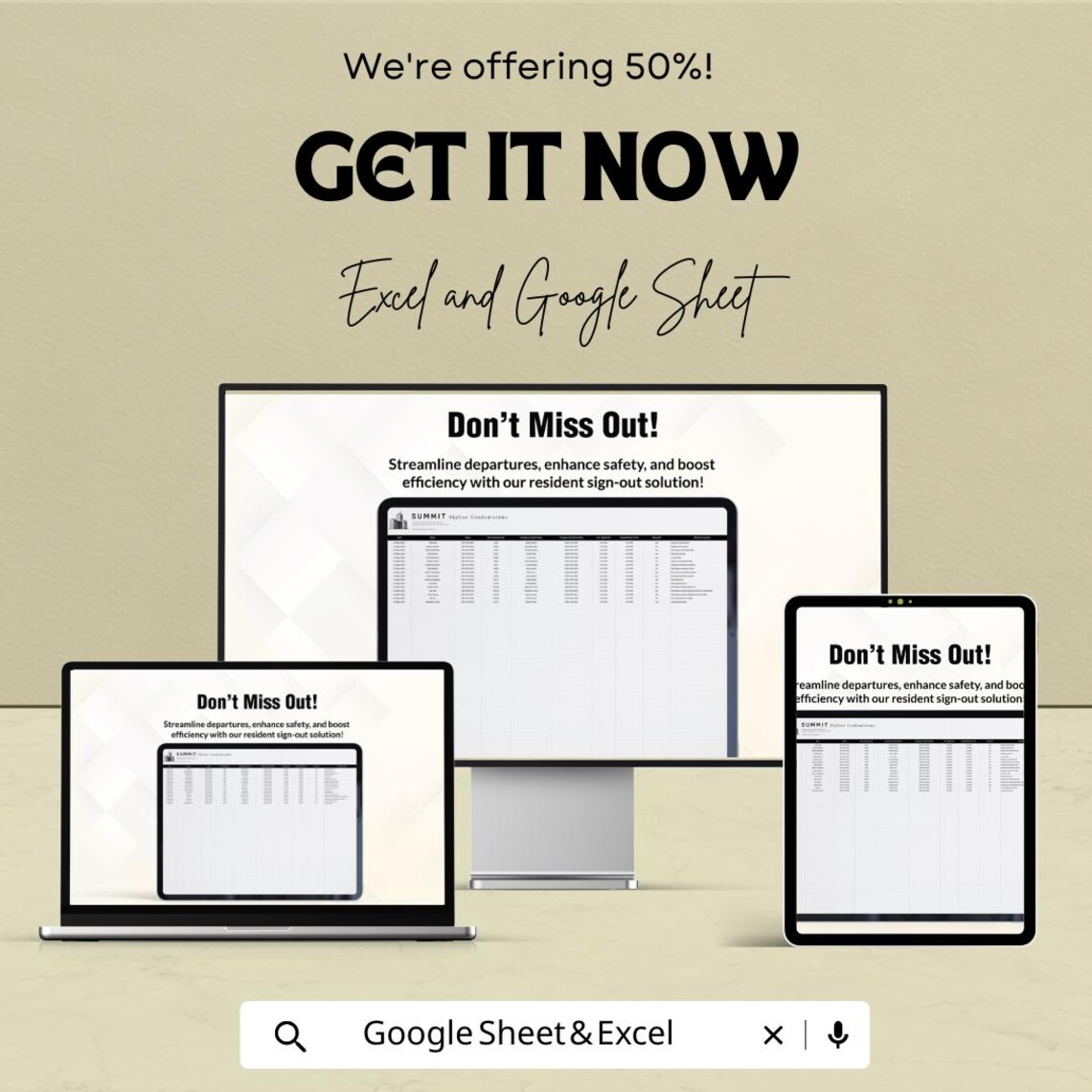 50% off - Resident Sign Out Sheet for Excel & Google Sheets | Departure ...