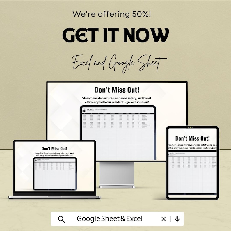 50% off - Resident Sign Out Sheet for Excel & Google Sheets | Departure ...