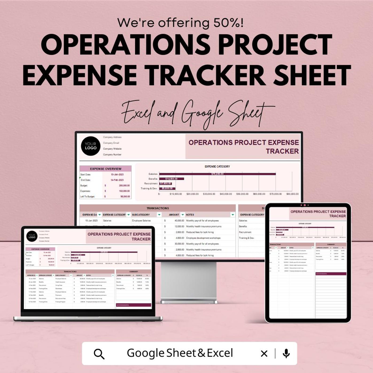 Operations Project Expense Tracker Sheet | Excel & Google Sheet ...