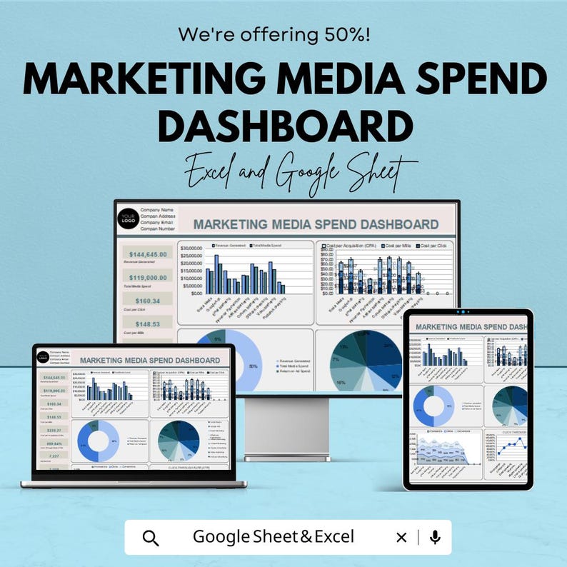 Marketing Media Spend Dashboard | Excel & Google Sheets | Marketing ...