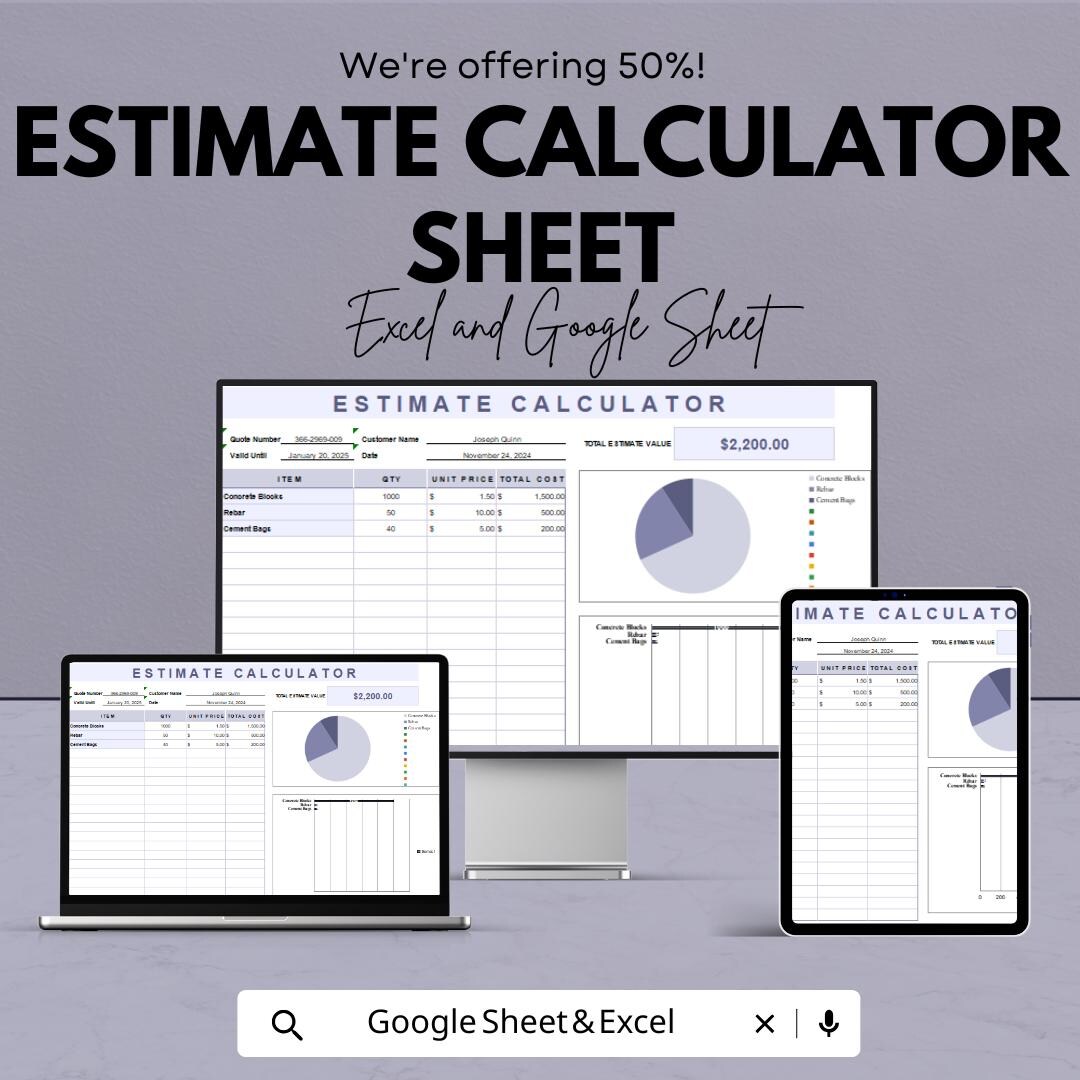 Estimate Calculator Sheet | Google Sheets Template for Accurate Cost ...