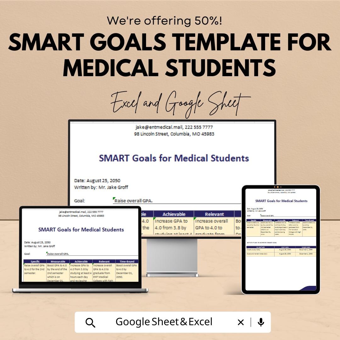 Smart Goals Template for Medical Students | Study Planner | Goal ...