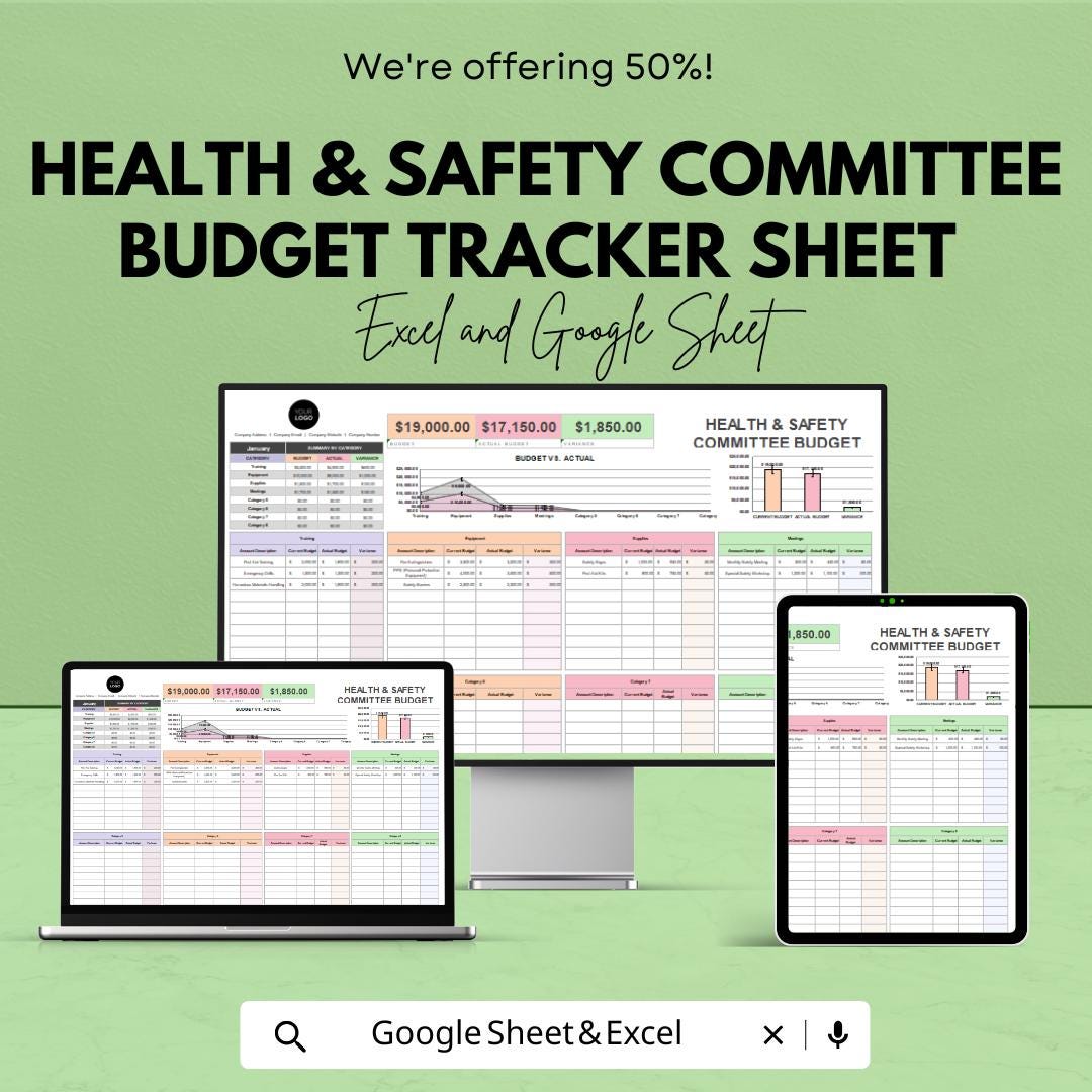 Health & Safety Committee Budget Tracker Sheet | Excel and Google ...